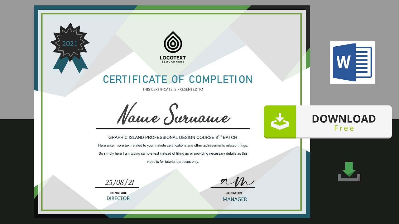 Certificate design template download in word doc format (100% Editable )