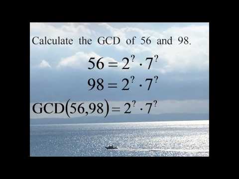Write the prime factorizations of 56, 98. Calculate the Greatest Common Divisor of 56 and 98.