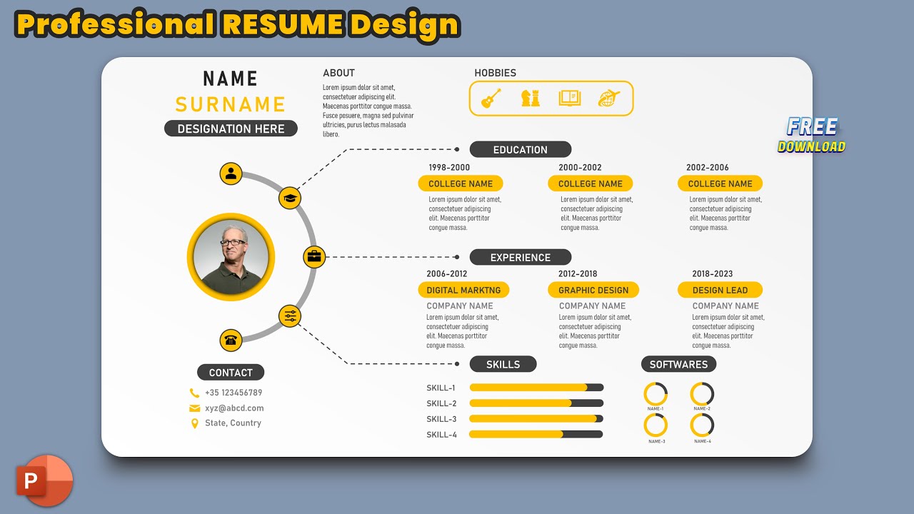63.Professional Resume or CV design using PowerPoint | Free download | Office 365