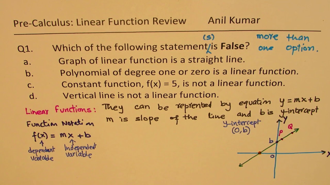 Linear Functions Introduction with Examples and Concepts
