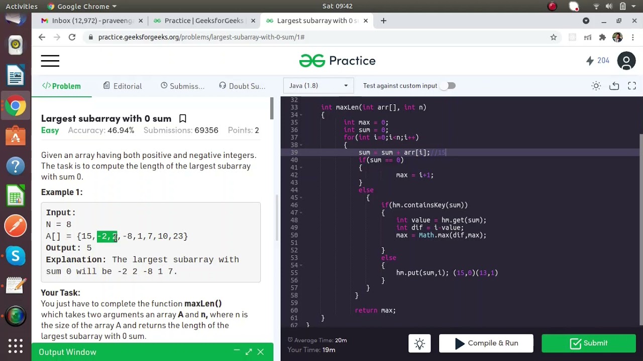 Day 11 Problem | Largest Subarray with Zero Sum | 100 Days of Code Challenge | GeeksforGeeks | FAANG