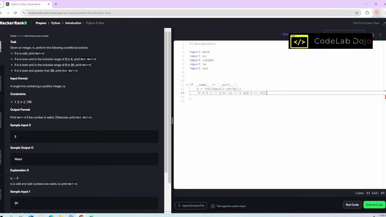 HackerRank Problem | Python- If Else } Walkthrough Solution