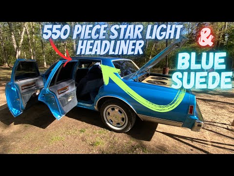 1989 BOX CHEVY GETS 550 PEICE STAR LIGHT HEADLINER AND BLUE SUEDE INSTALLED!