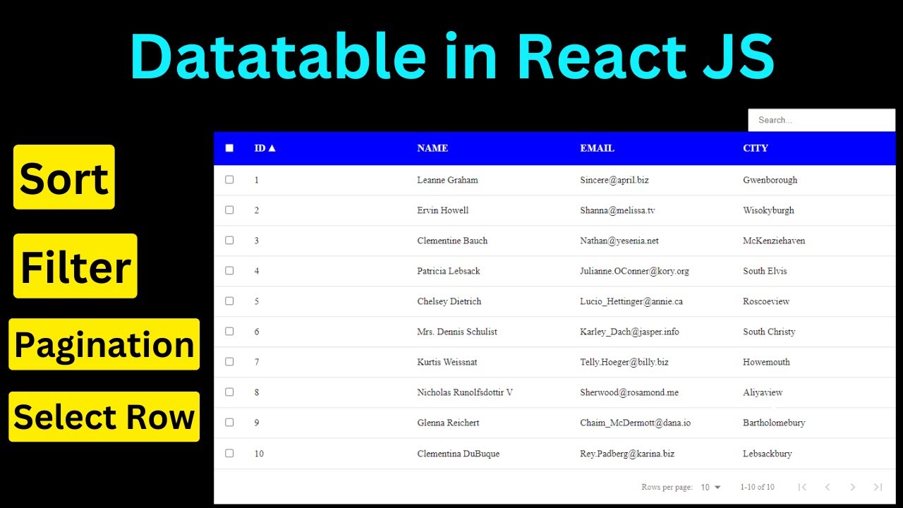 Datatable in React JS | React Data Table with react-data-table-component
