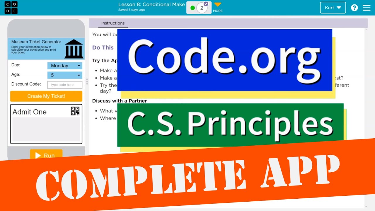 Code.org Lesson 8 Conditionals Make a Museum Ticket Generator | Answer Tutorial | Unit 4 Principles