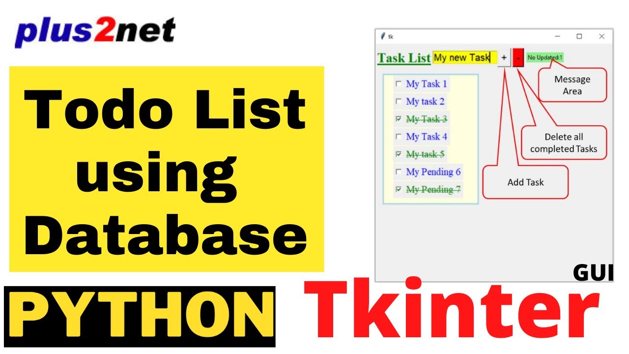 Tkinter todo List using SQLite or MySQL database to add remove & update tasks