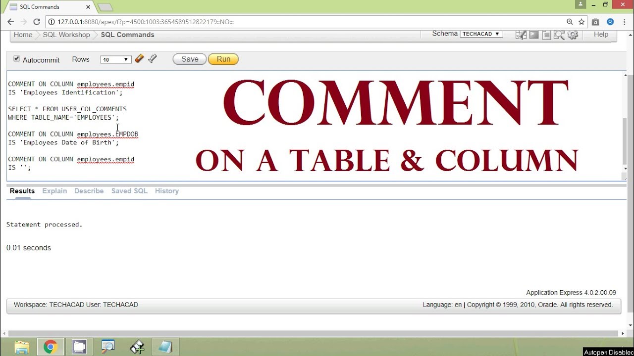 Oracle Tutorial - Add Comment on a Table and Column | Remove Comment