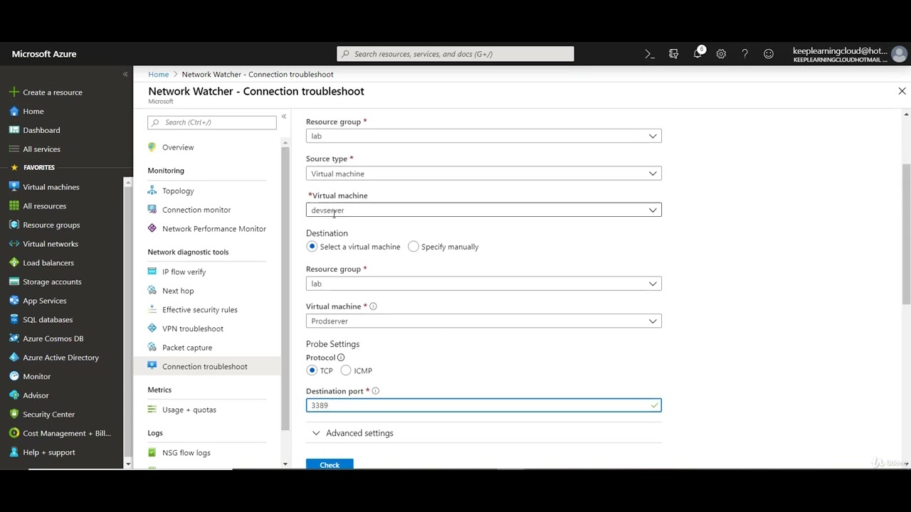 236 Network Watcher   Connection Troubleshoot-  AZ-104 Microsoft Azure Administrator