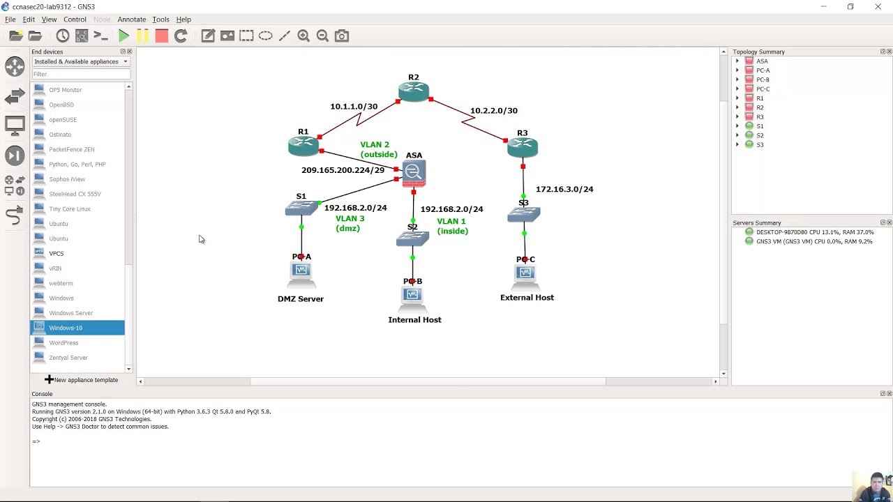 9.3.1.2 Lab - Configure ASA Basic Settings and Firewall Using CLI - GNS3