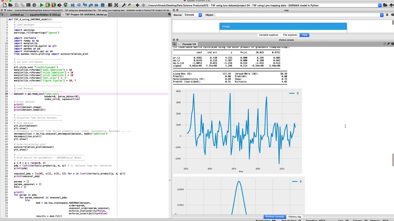 Time Series Forecasting in Python - SARIMAX model using lynx dataset