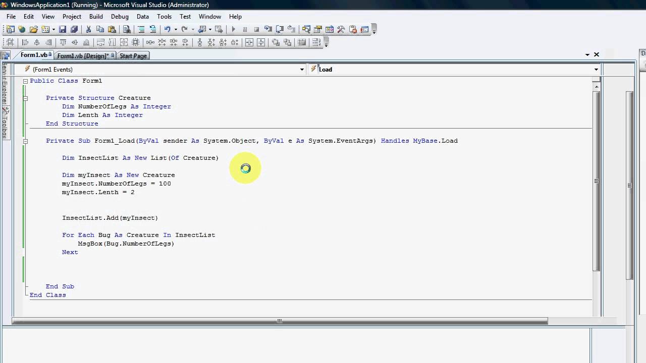 VB.NET Working With Classes: OOP, Object creation and structures (1)