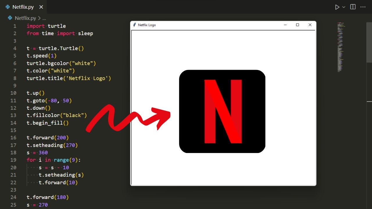How to draw Netflix logo using python turtle | Netflix logo | Python turtle graphics