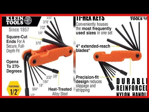 Klein Tools 70550 Hex Key Set, 11 SAE Sizes, Heavy Duty Folding Allen Wrench Tool with Extra Long