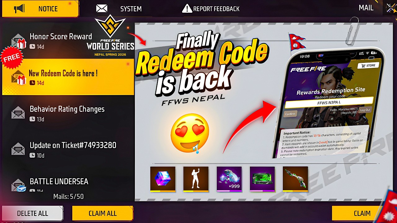 Claim FFWS Nepal New Redeem Code 😍 - Football Event / FF X Gintama / FF NEW EVENT TODAY