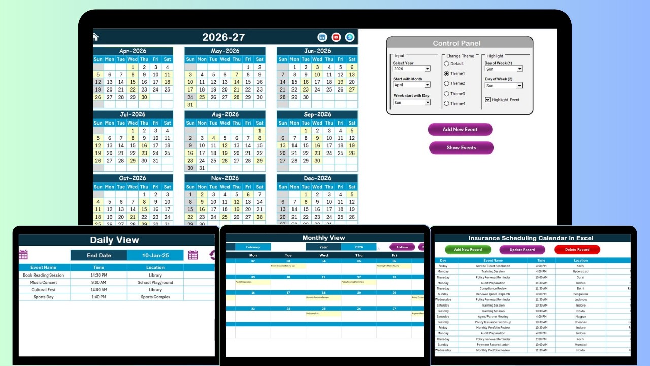 Insurance Scheduling Calendar in Excel