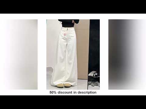 #Big Wide Leg Creamy-white Jeans for Women Spring/Summer 2025 New Small High Waist Loose and Slim