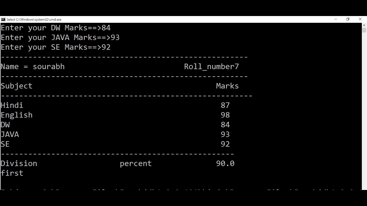 How to make Marksheet program in java