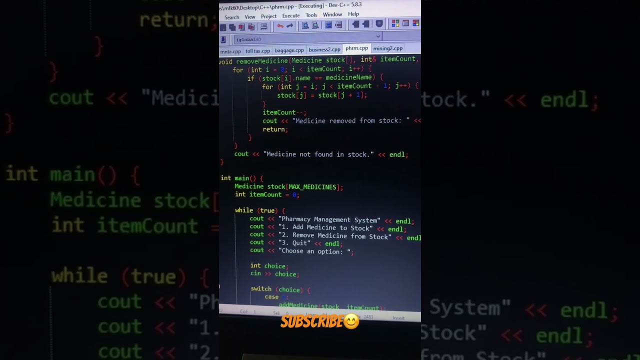 pharmacy management IDE dev c++ #cppprogramming