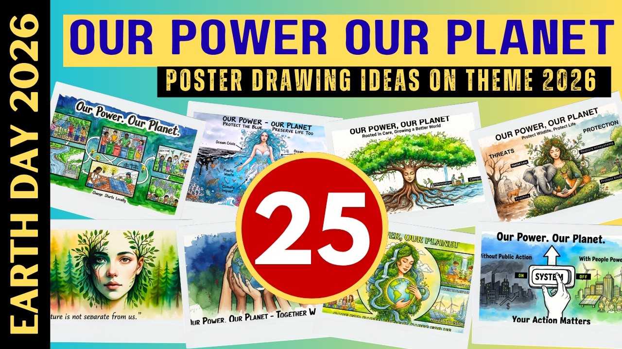 25 Earth Day Poster Ideas 2026 🌍 | Our Power Our Planet Poster Drawings for Competition