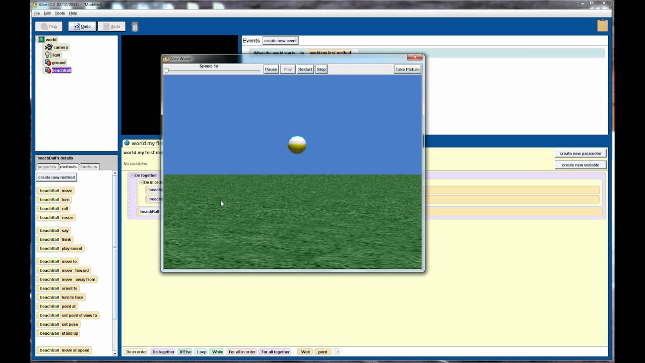 Alice 2.2 Tutorial: basic programming constructs