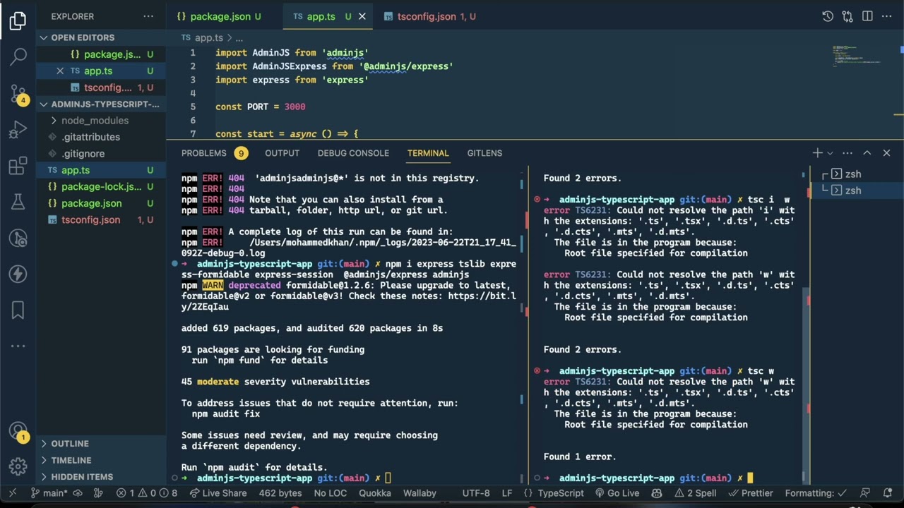 Admin JS setup with Typescript and Node JS and mongoose