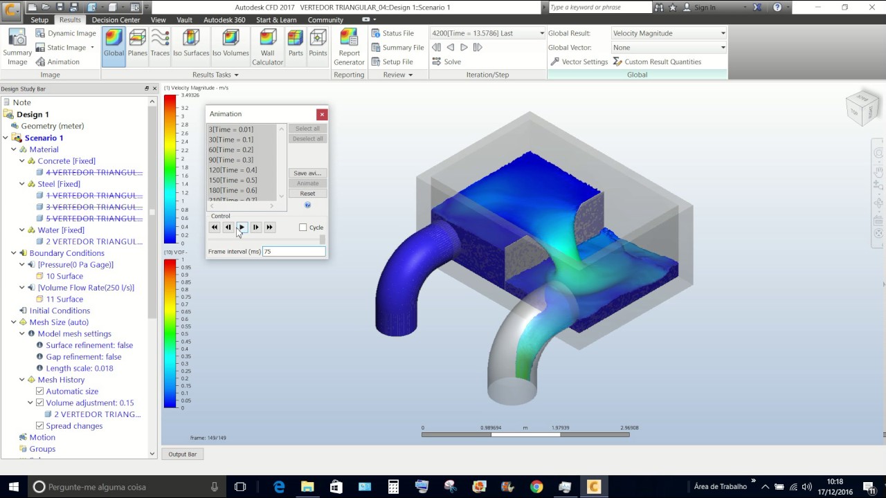 Hydrodynamic simulation - triangular spillway - Autodesk CFD