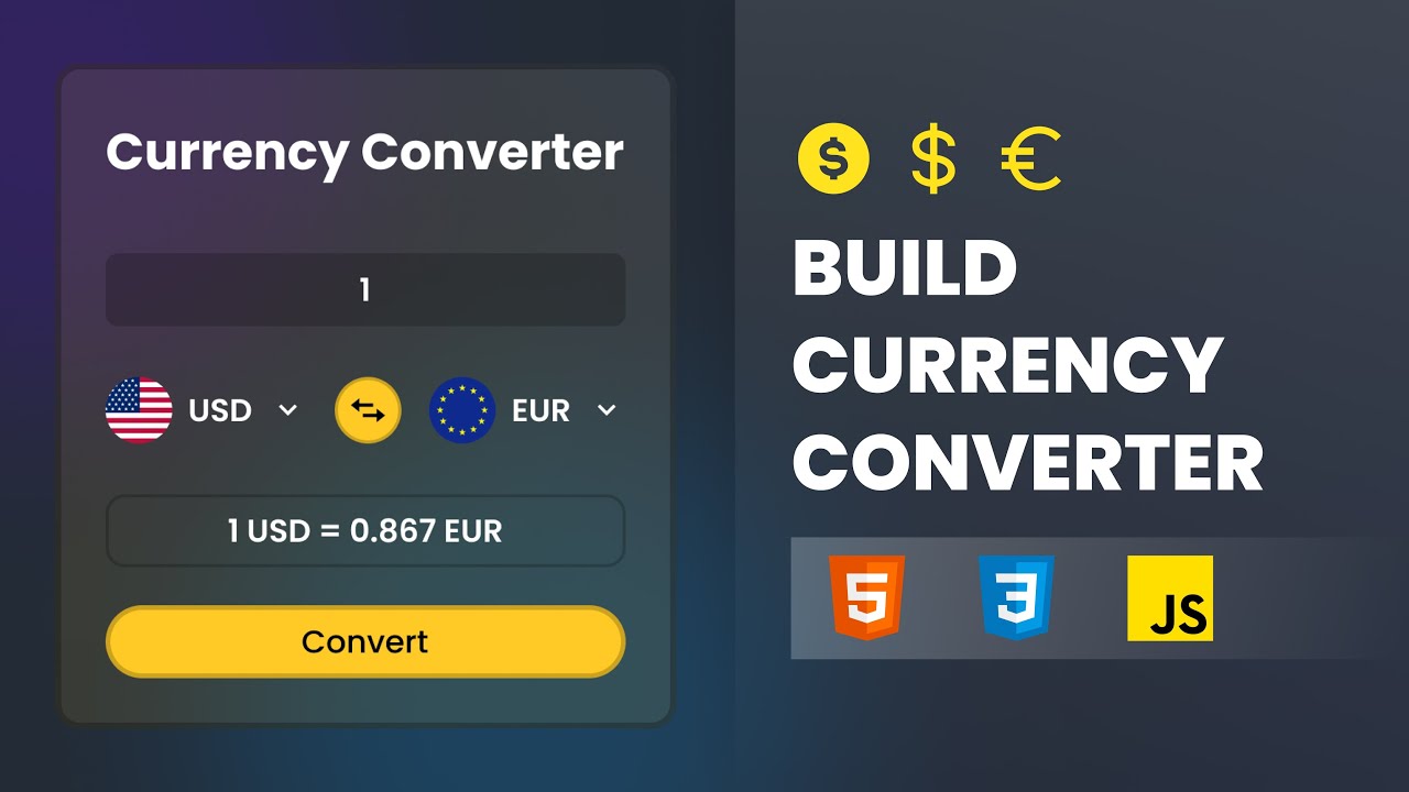 Build a Currency Converter Using HTML CSS & JavaScript | JavaScript API Project for Beginners