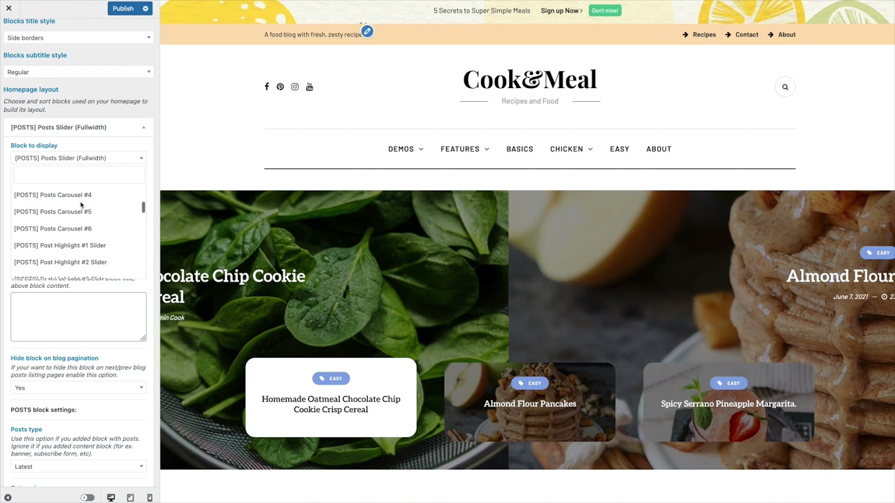 CookAndMeal - Cooking and Recipes WordPress theme settings video guide