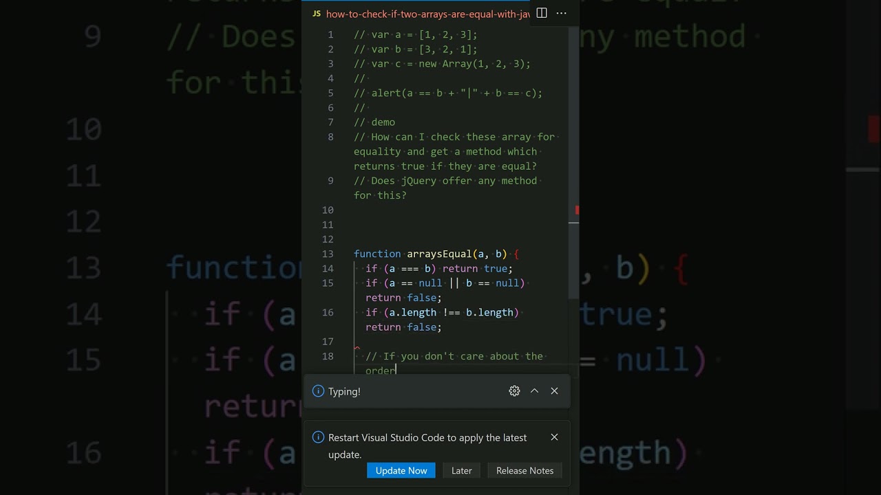 How to check if two arrays are equal with JavaScript?