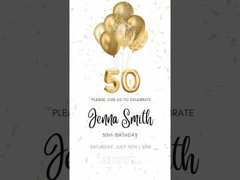 50th Birthday Party Invitation, Electronic Invitation, Canva Editable Template, Digital
