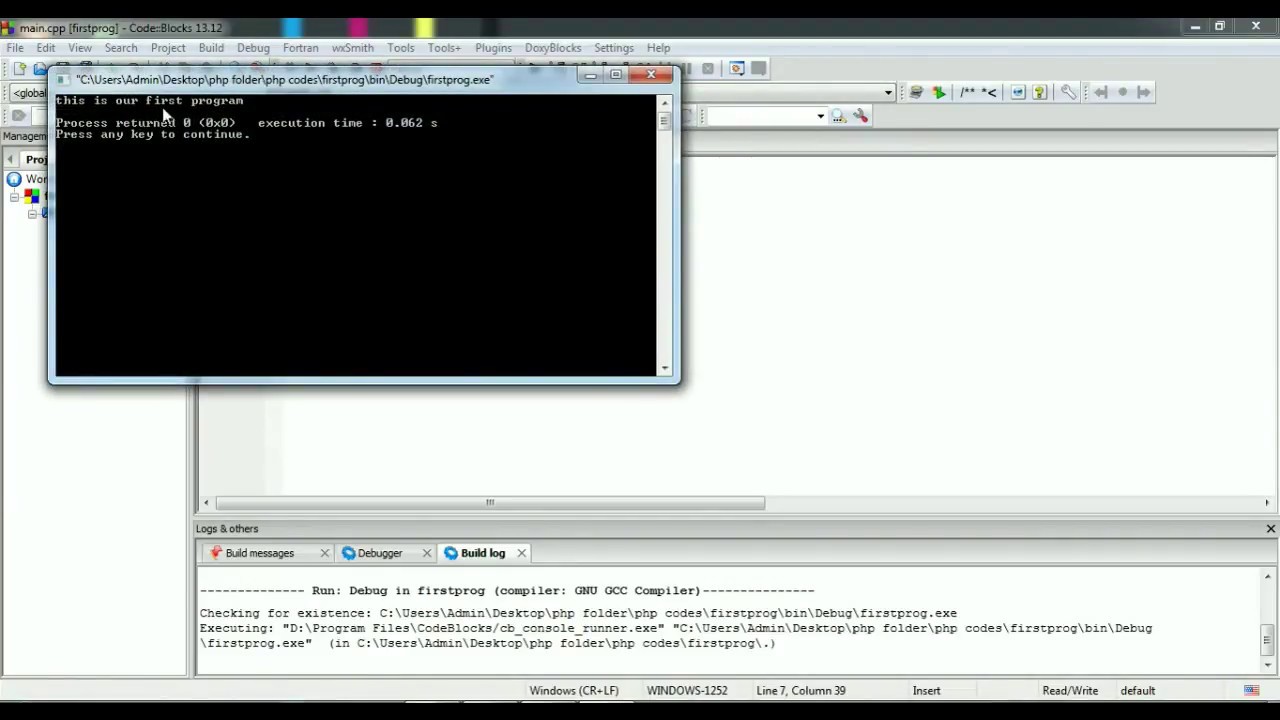 Running First c++ program in codeblocks (Complile & Execute)