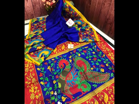 Dark Royal Blue Color Pure Murshidabad Silk with Kalamkari