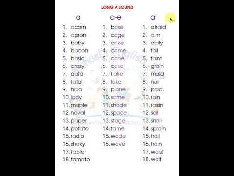 LONG A SOUND EXAMPLE WORD LIST