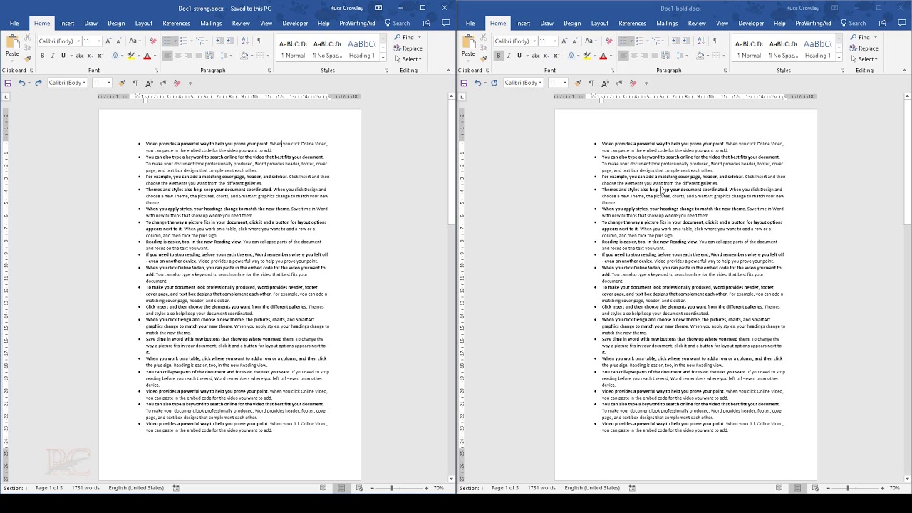 Microsoft Word: Ctrl+B (Bold) Versus Using the Strong style