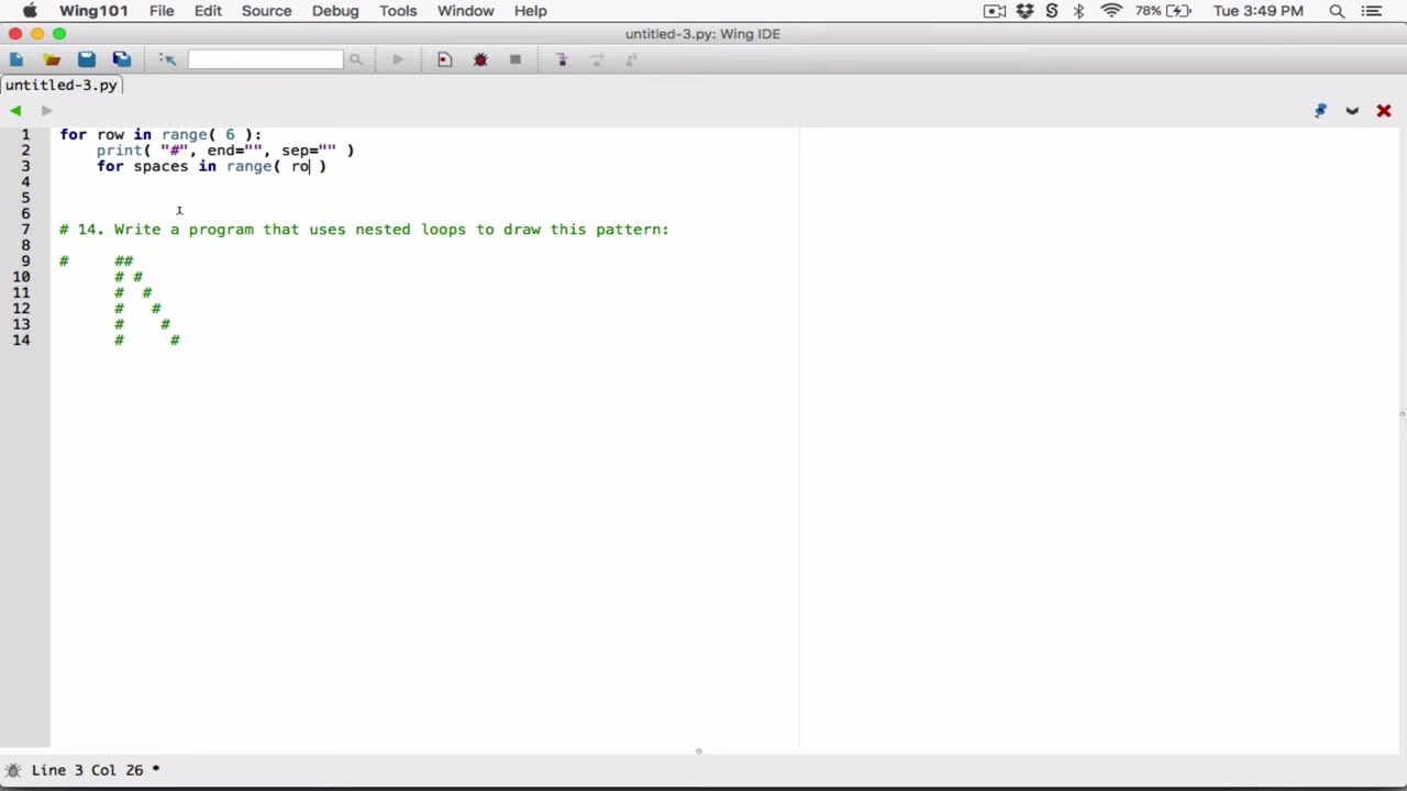 4.14. Write a program that uses nested loops to draw this pattern - Python