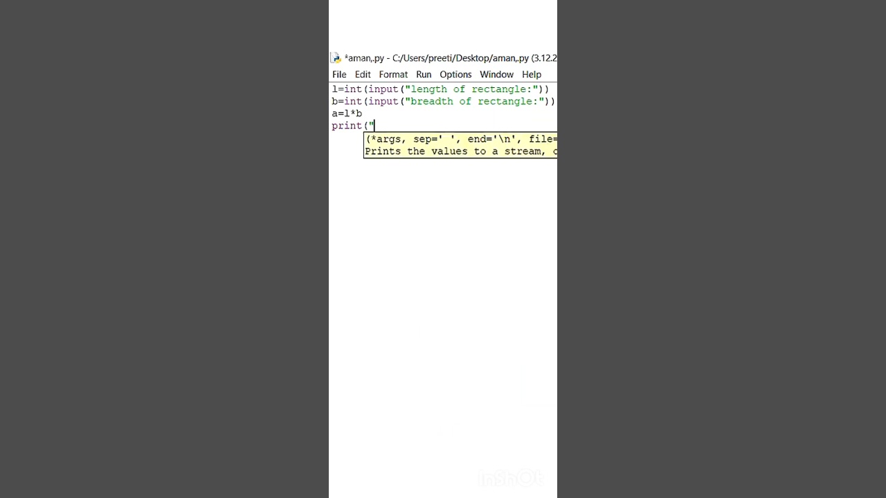 code - area of rectangle #python #coding