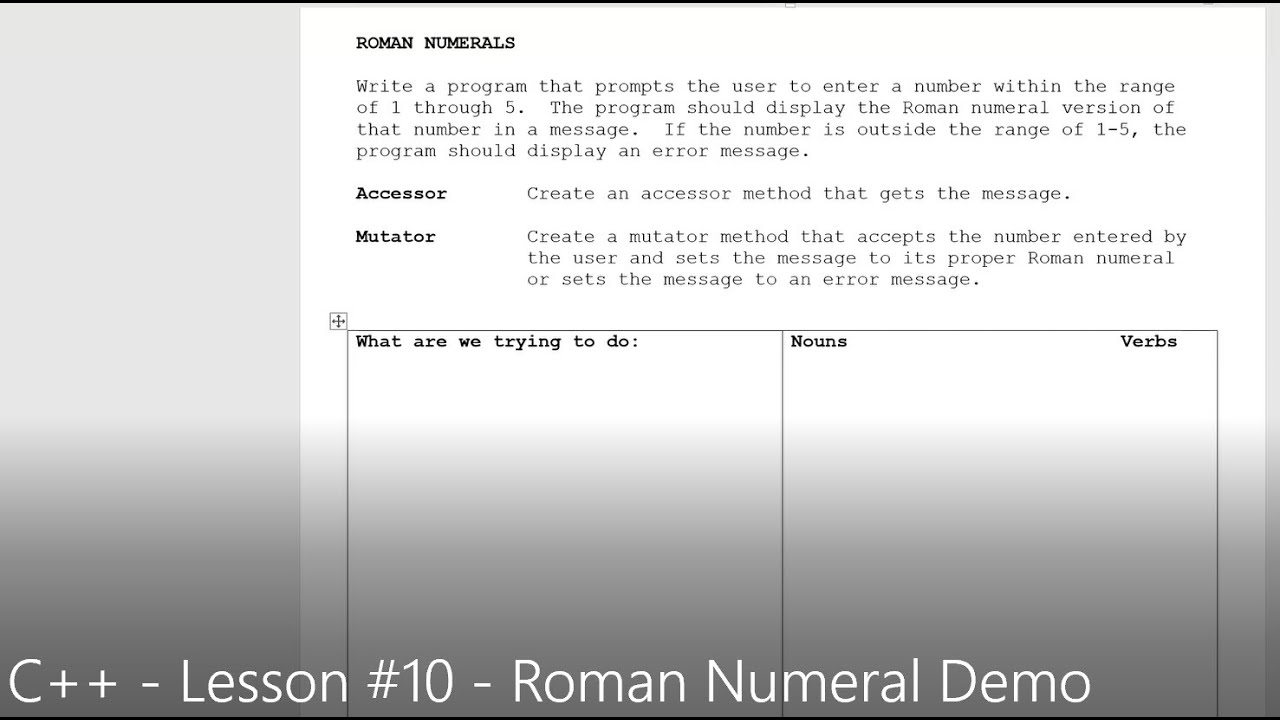 C++ - Lesson #10 - Roman Numeral Demo