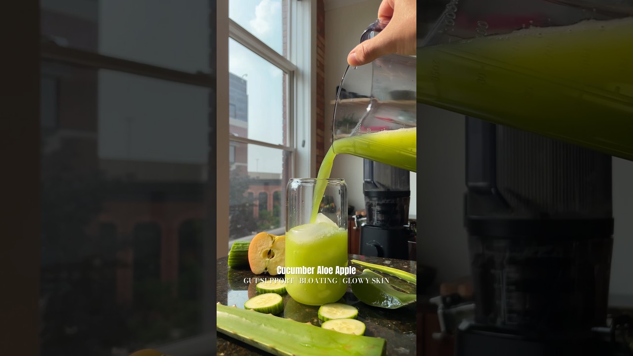 1 Granny Smith apple , 1 cucumber, 5-6 inches of aloe plant take out meat from it. #juicingrecipes