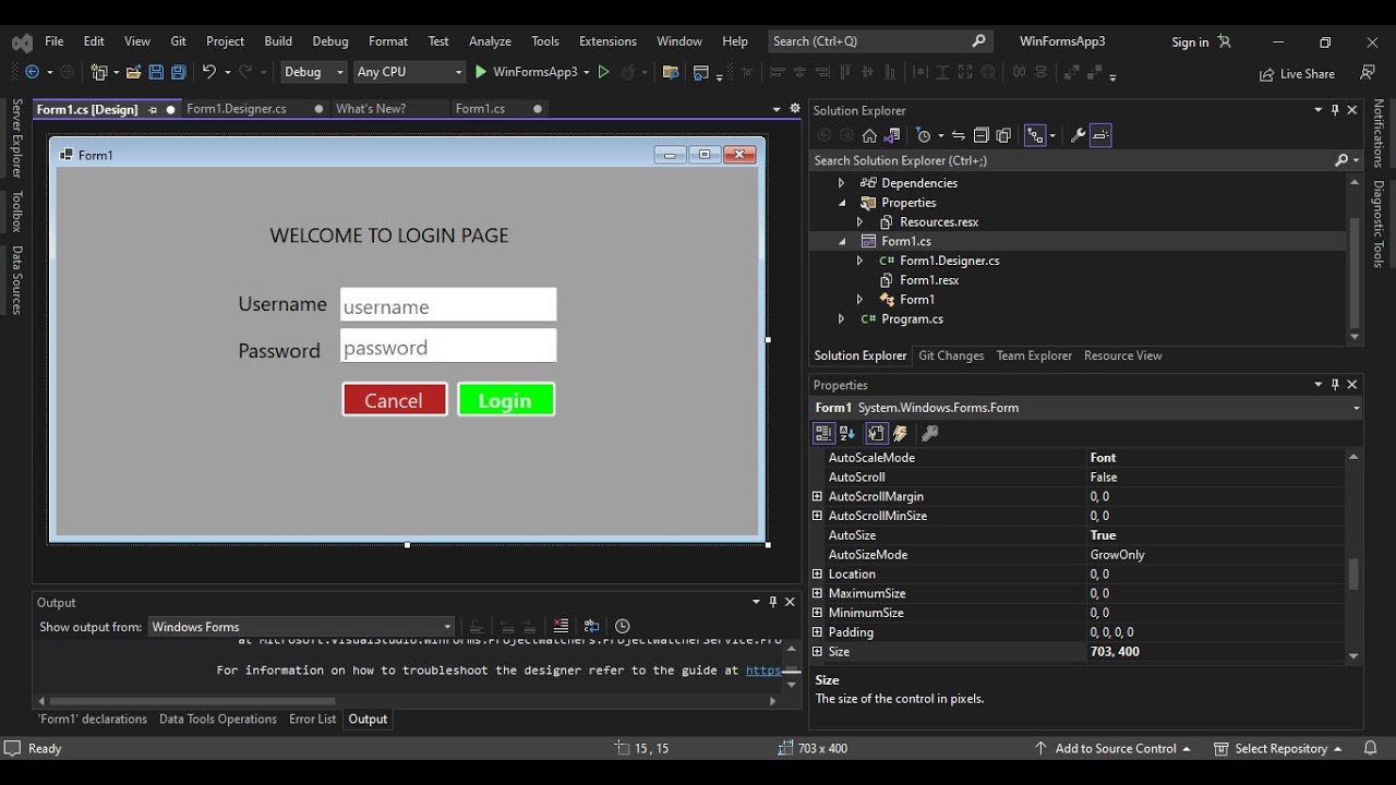 WinForms in Visual Studio 2022(Design Login Page)