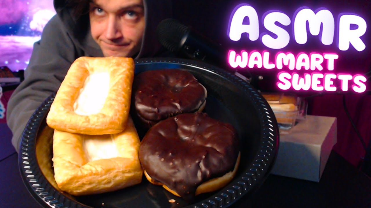 ASMR Eating Walmart Cream Cheese Danish & Bavarian Cream Donut Things (Whispered Rambling & Chewing)
