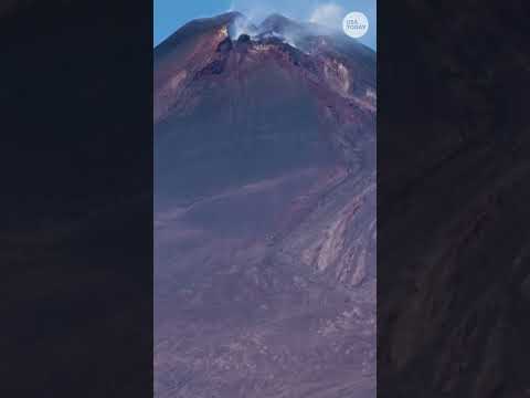Drone: Mount Etna billows volcanic gas after eruption #Shorts
