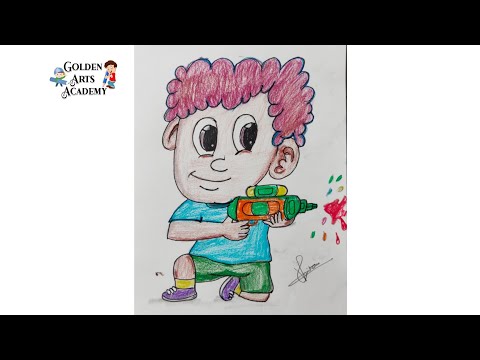 Boy playing with water gun vector image on vectorstock / holi drawing for beginners / Holi drawing