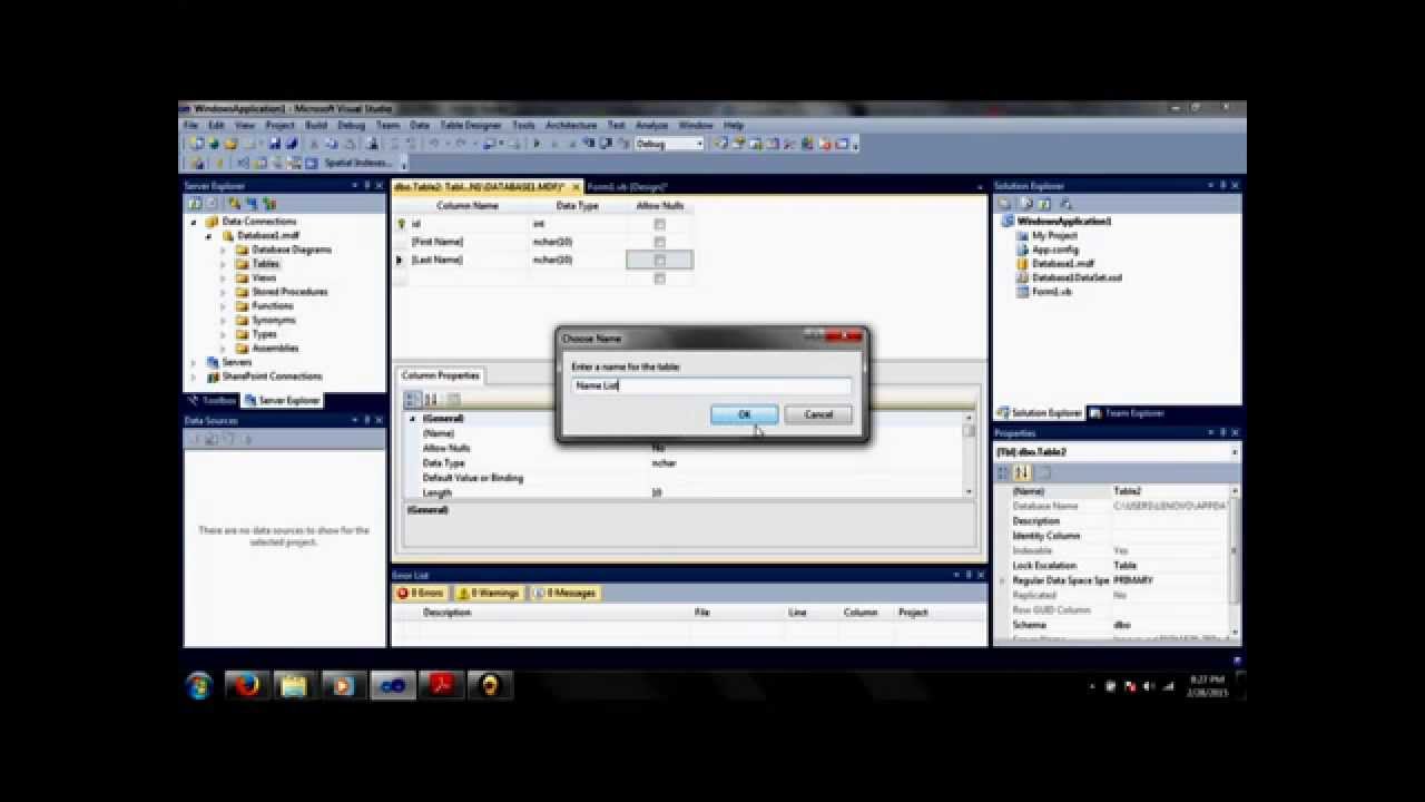 Add, Edit, and Delete using visual studio service based database