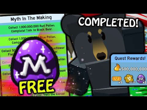 ALL BLACK BEAR *FREE* MYTHIC EGG QUESTS COMPLETE! | Roblox Bee Swarm