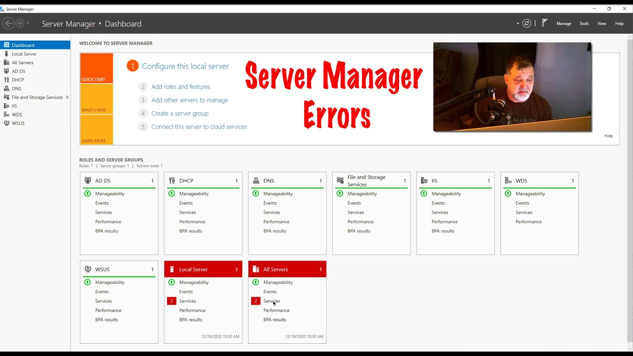 Windows Server Dashboard Errors