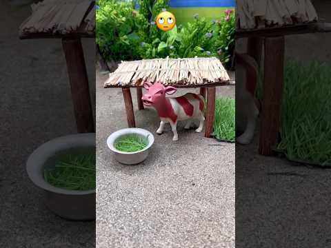 Mini cow shed roof project | cow eating grass #ai #157
