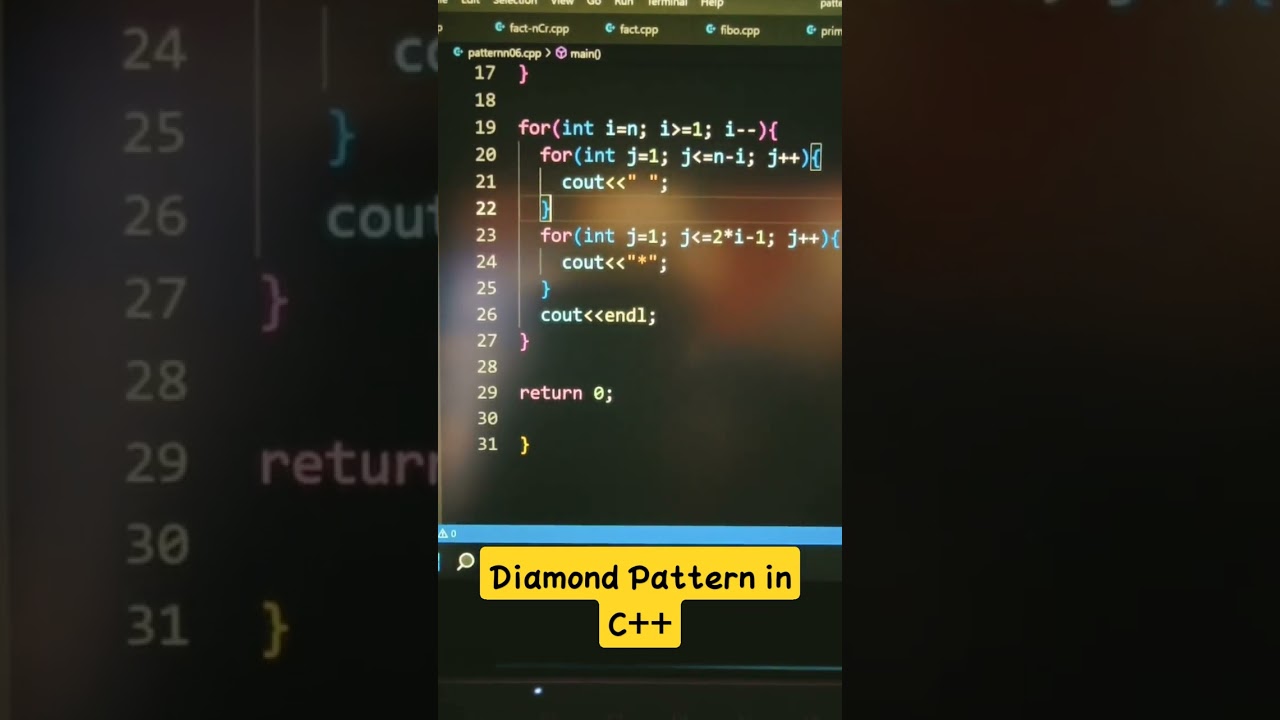 Diamond shape Pattern in C++ |VS code | NIIN KM | Coding Language