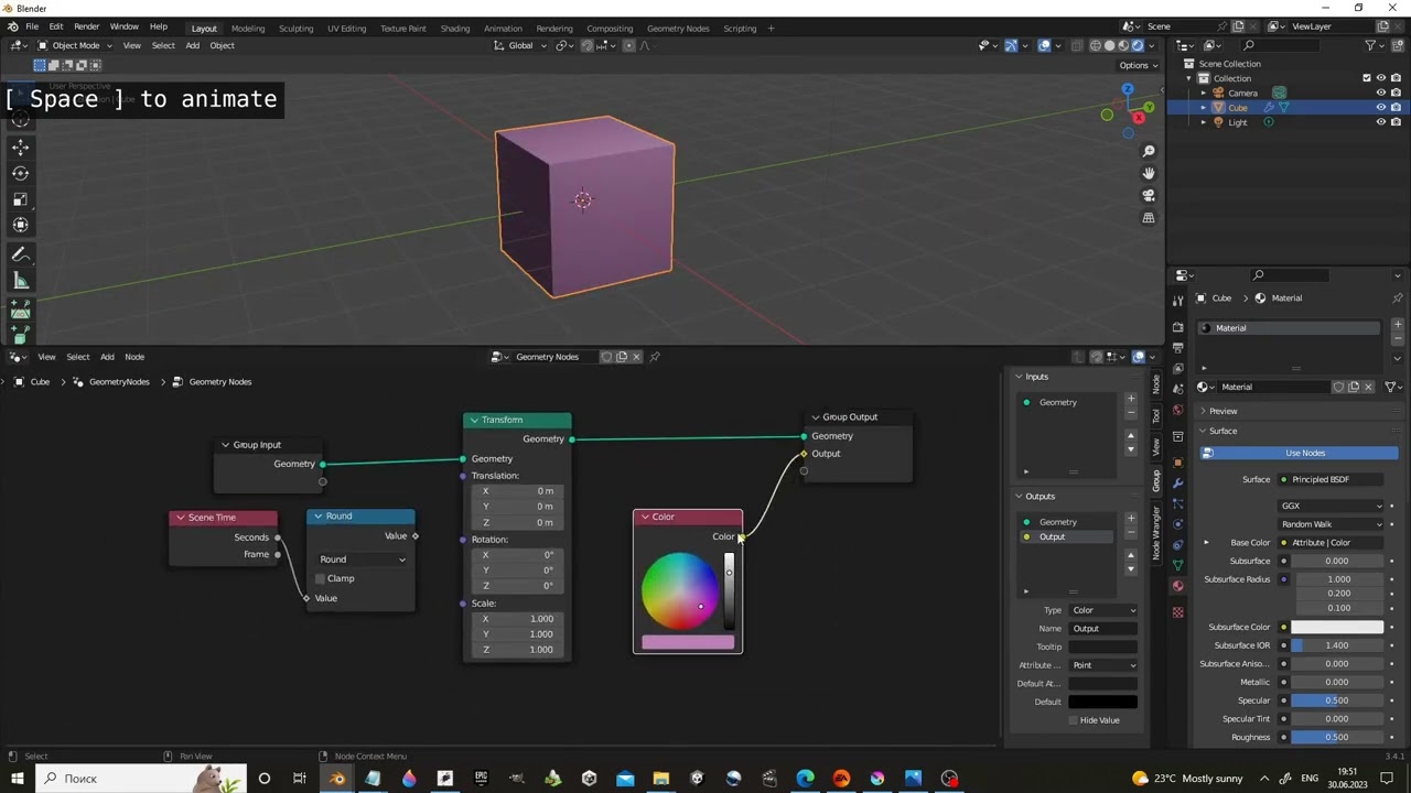 Blender 3d Tutorial -  Geometry Nodes, How to Animate Color, Transform and make Cycle Animation