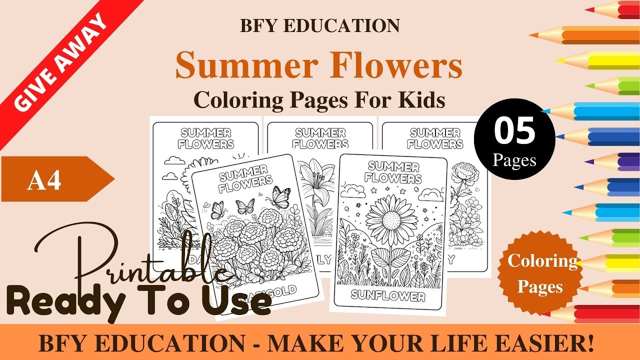 FREE Summer Flowers Coloring Pages For Kids 5 Pages