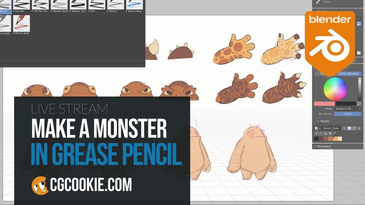 Make-a-Monster with Blender's Grease Pencil: Live 2d Illustration